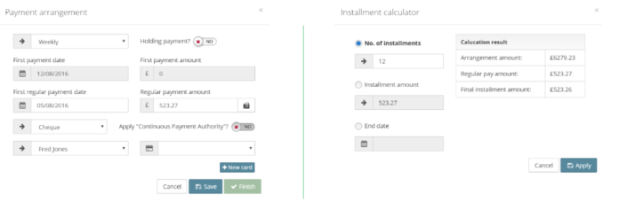 Web based debt collection features